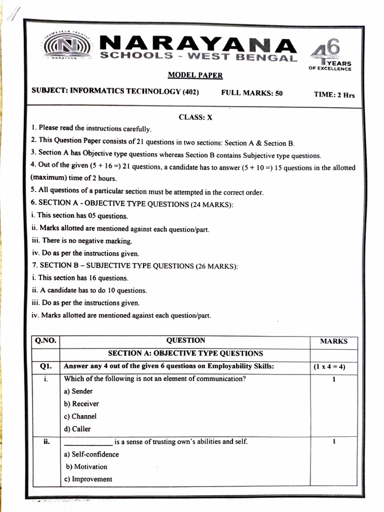 It (402) Model Paper 2025-26 | PDF