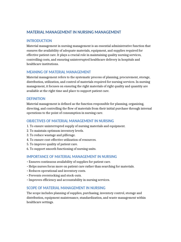 Effective Material Management in Nursing | PDF | Health Care | Nursing