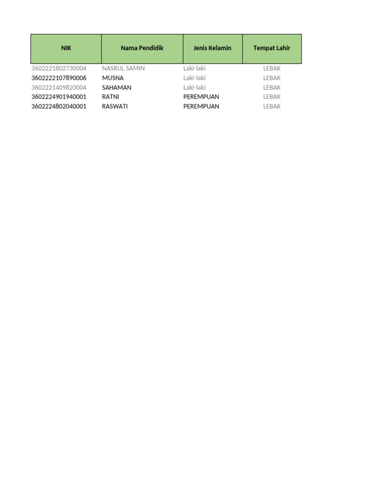 Template Datapendidik MDT | PDF