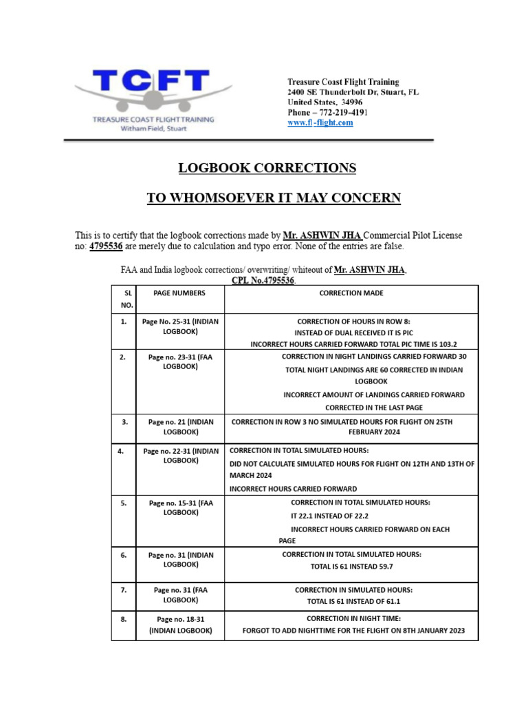 Logbook Correction | PDF