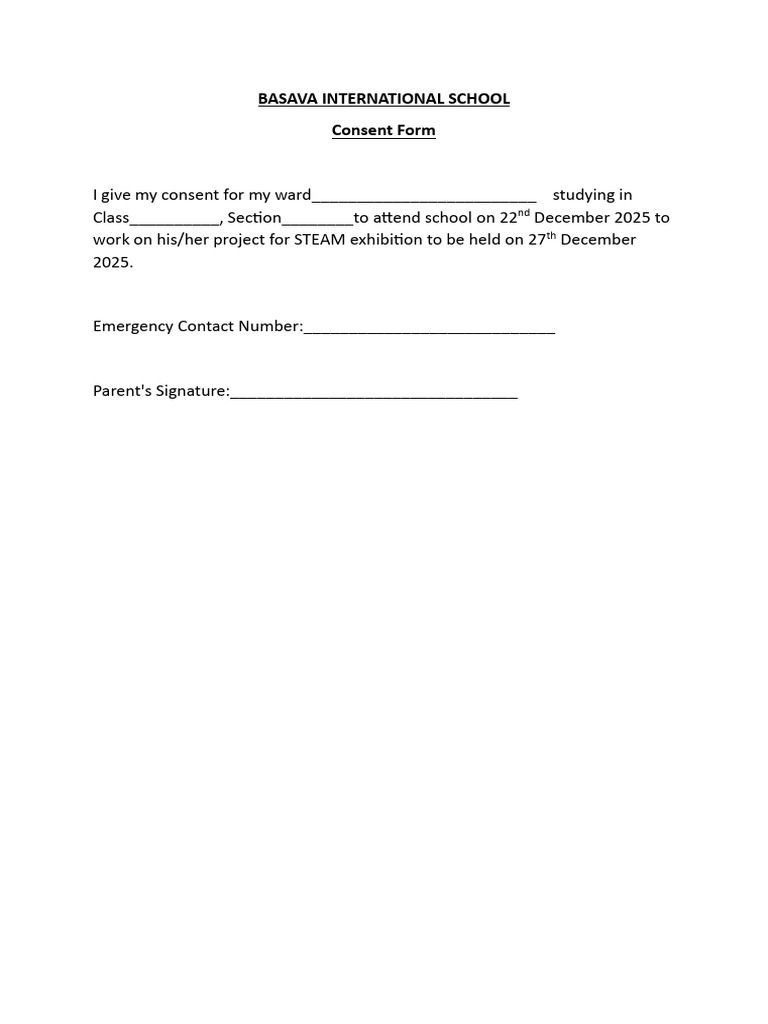 Consent Form Class 4 & 5 | PDF