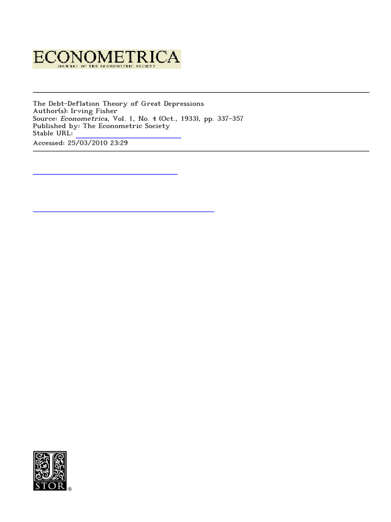 Fisher-The Debt Deflation Theory | PDF | Economic Equilibrium | Great ...