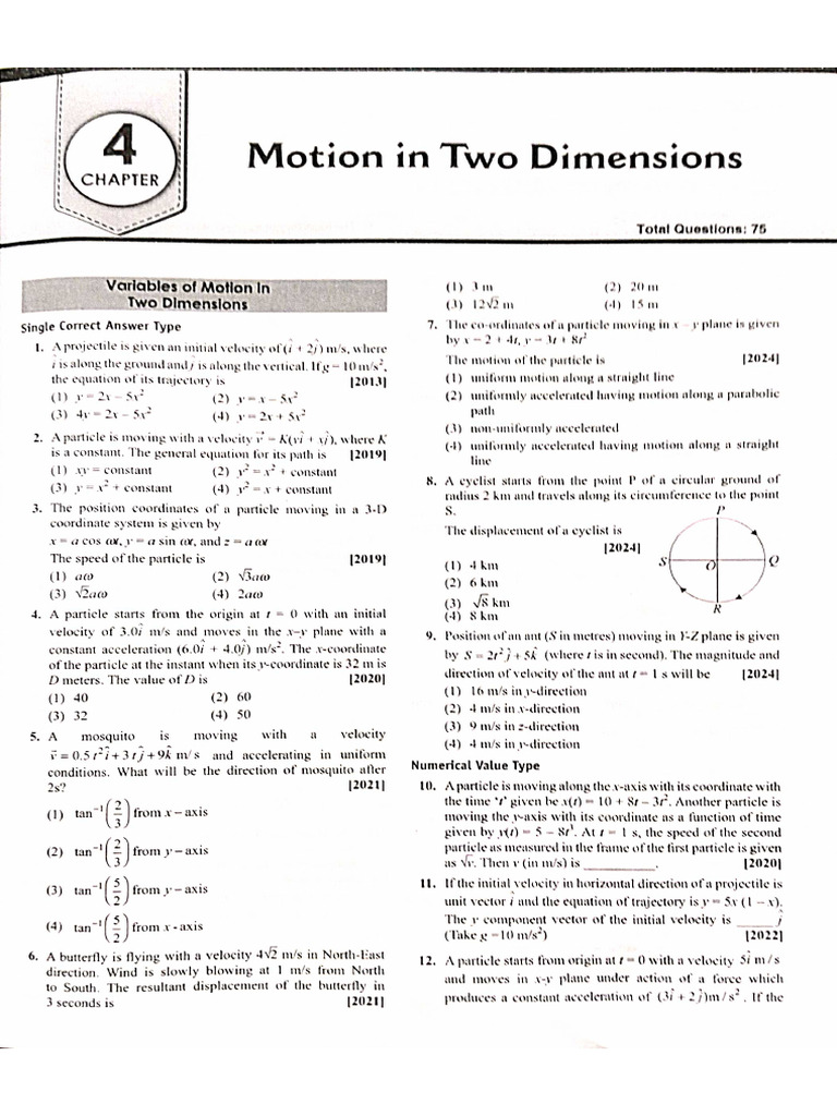 Motion Two Dimensions PYQ | PDF