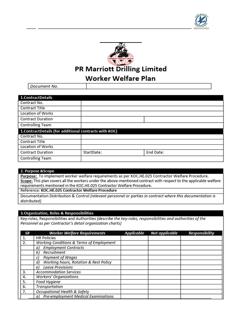 P_KOC.he.025.Annexure-1d - Worker Welfare Plan - Template | PDF ...