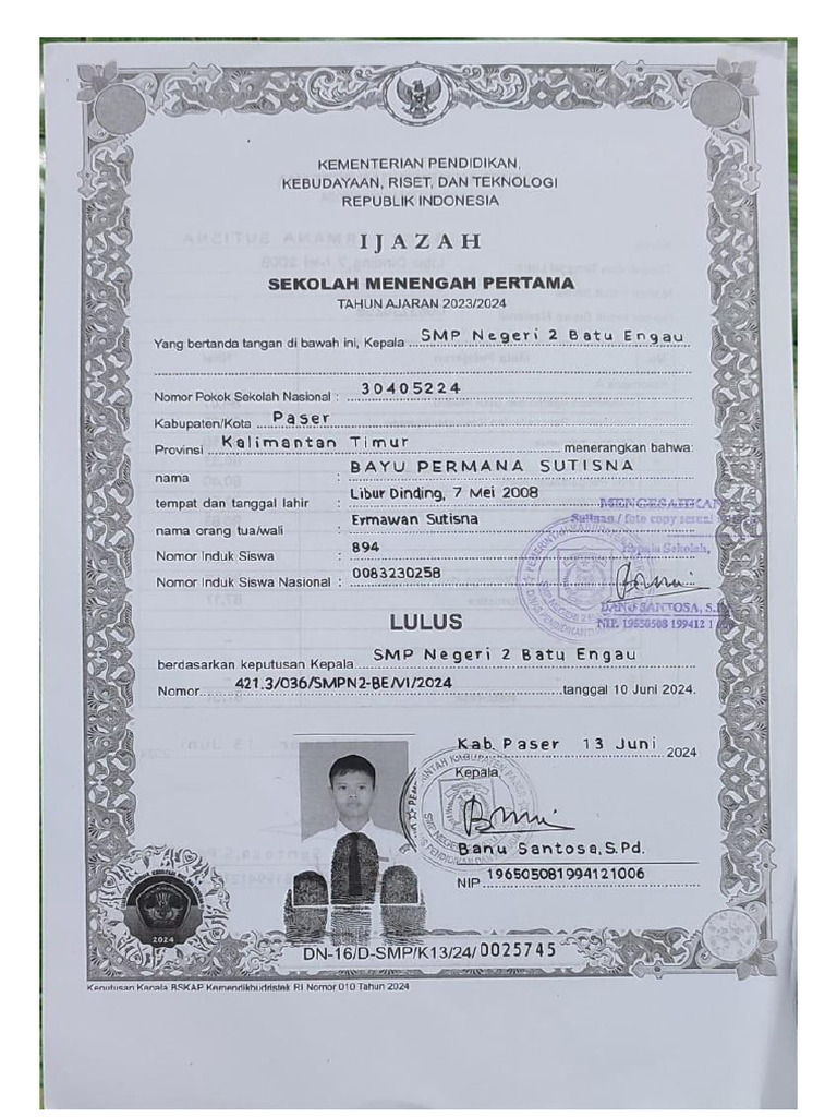 Ijazah Bayu Permana Sutisna | PDF