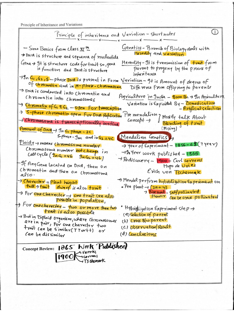Principle of Inheritance and Variation Notes | PDF