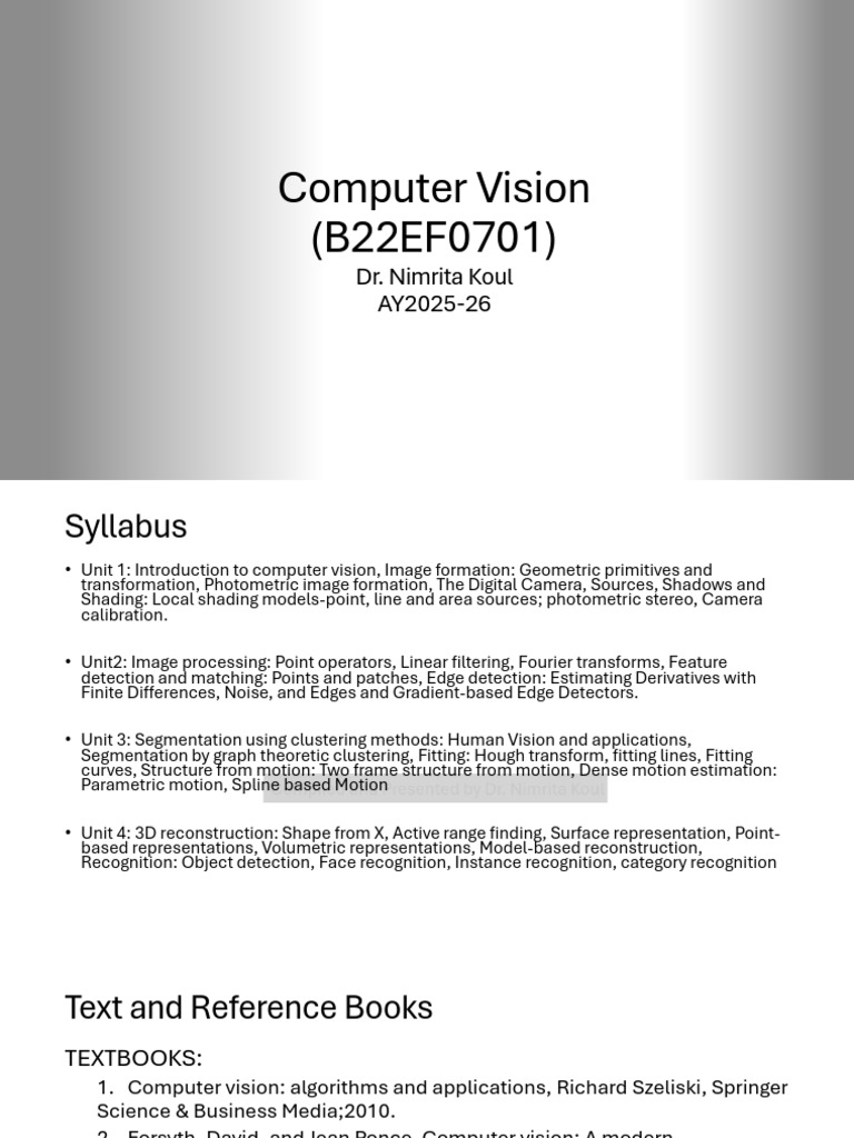 Computer Vision Syllabus AY2025-26 | PDF | 2 D Computer Graphics ...