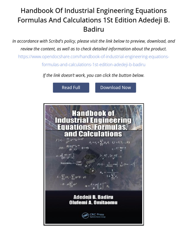 Handbook of Industrial Engineering Equations Formulas and Calculations ...