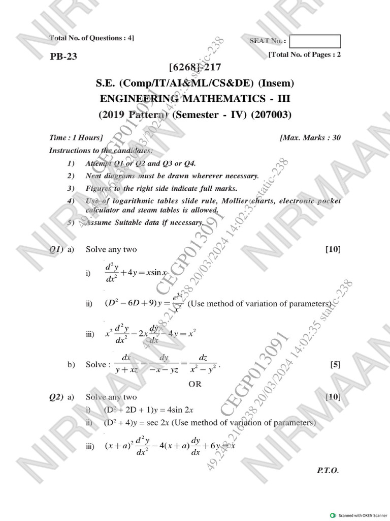 m3 March - 2024 Question Paper | PDF