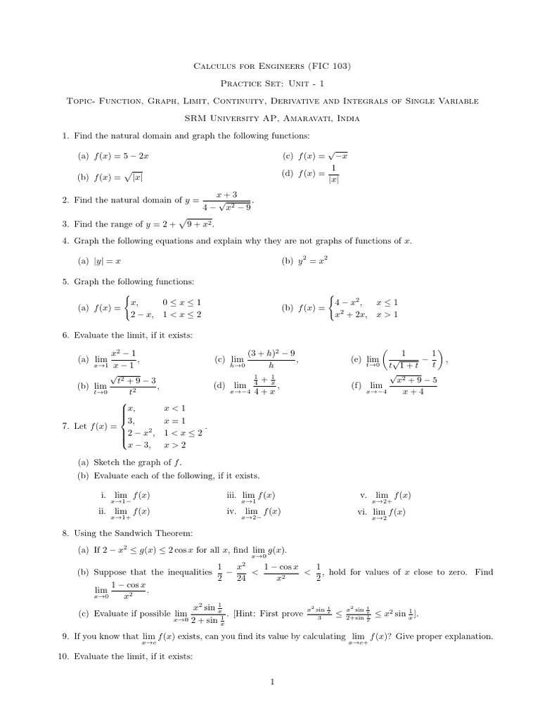 Practice Sheet1 FIC103 | PDF | Function (Mathematics) | Mathematical Objects