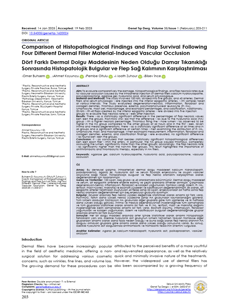 Comparison of Histopathological Findings and Flap Survival Following ...