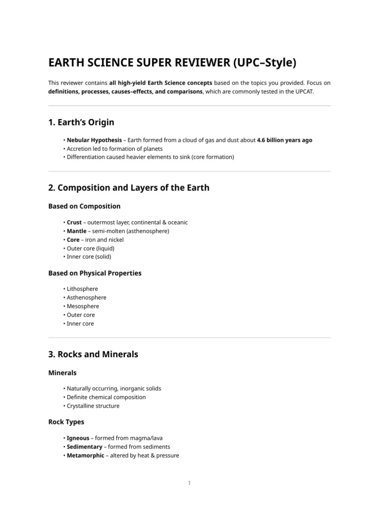 High-Yield Earth Science Review Guide | PDF | Plate Tectonics | Earth