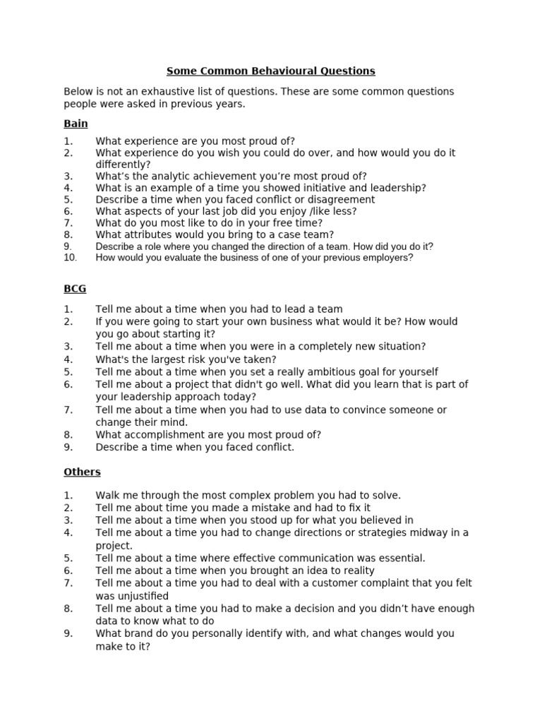 Common Behavioral Interview Questions | PDF