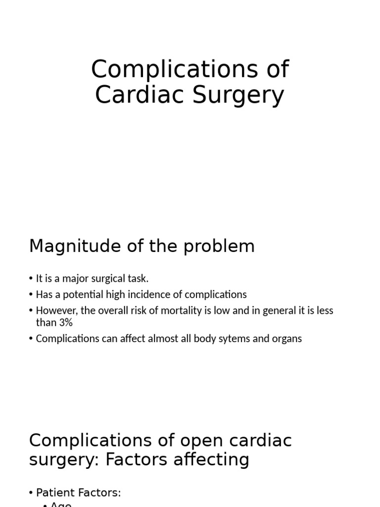 Cardiac Surgery Complications Overview | PDF | Heart | Complication ...