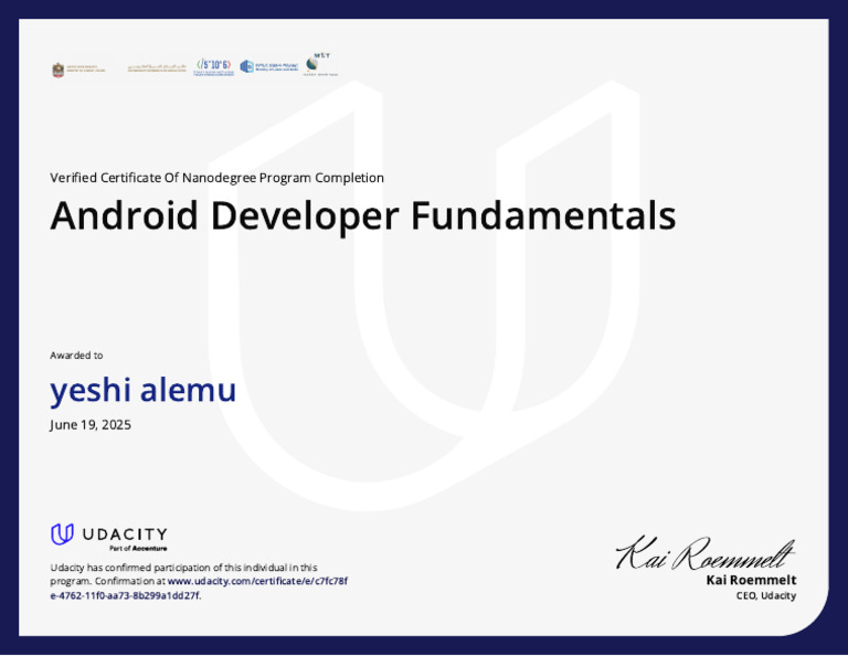 Verified Android Developer Certificate | PDF