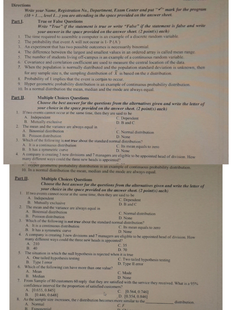 Final Exam of Statistics One | PDF