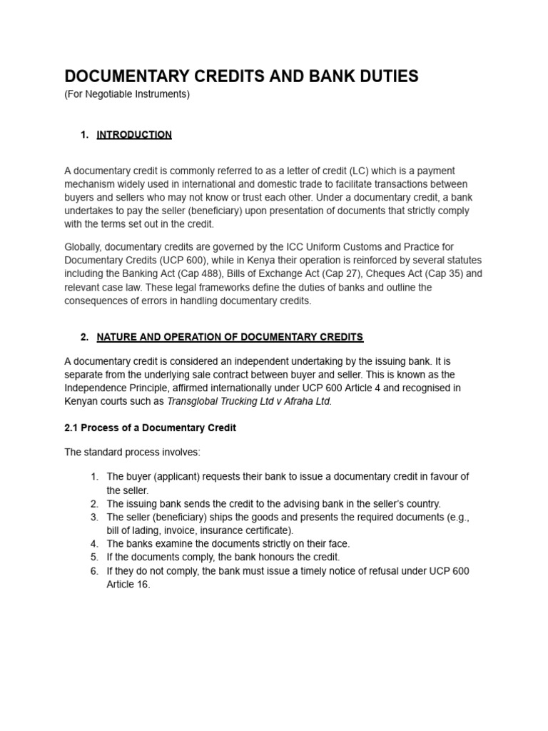 Documentary Credits: Bank Duties Explained | PDF | Letter Of Credit ...