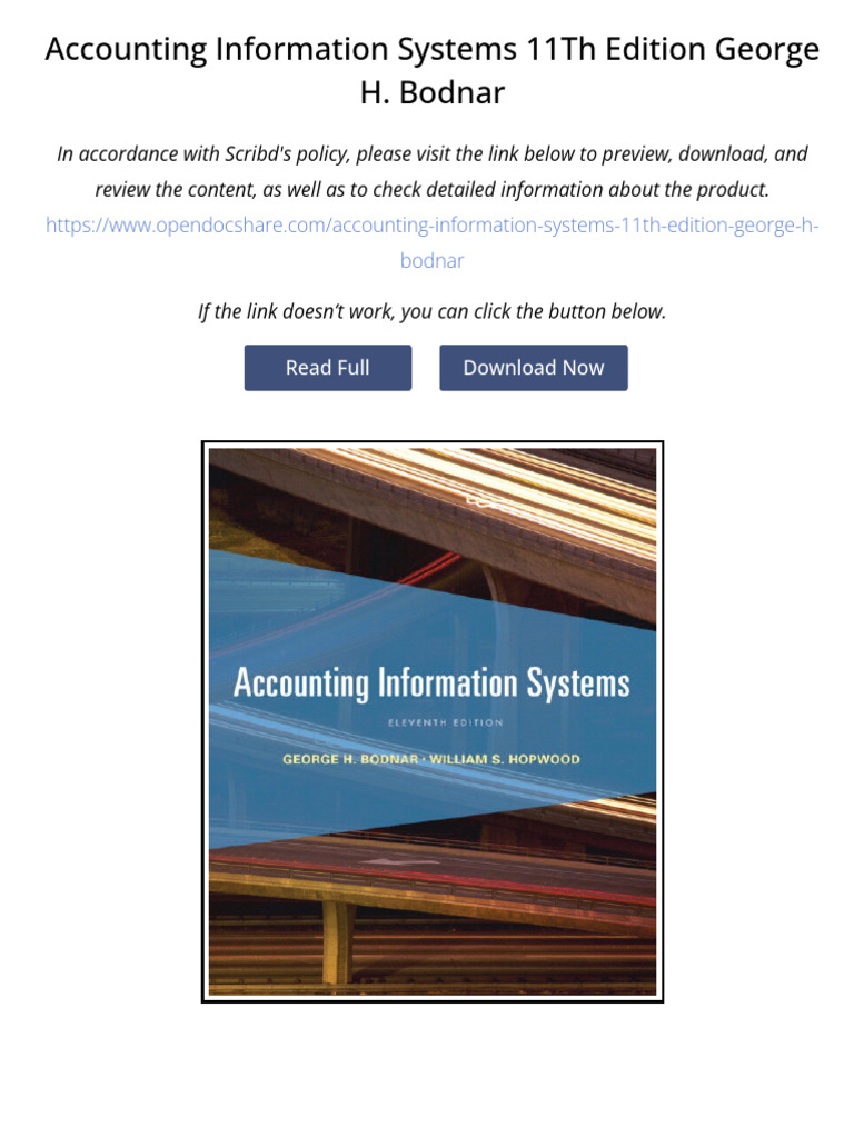 Accounting Information Systems 11th Edition George H. Bodnar full ...