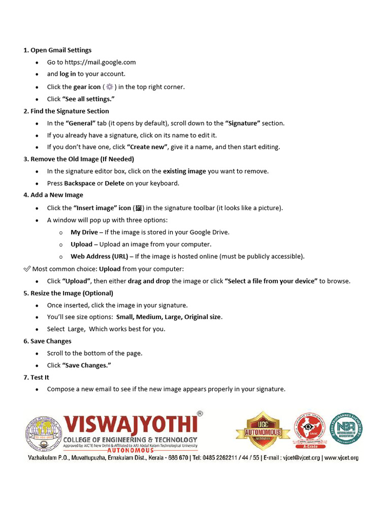 Change VJCET Logo in Gmail Signature | PDF
