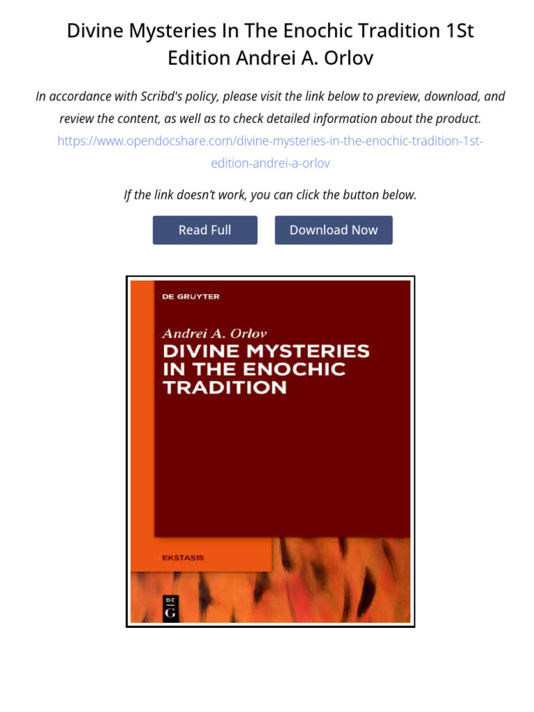 Divine Mysteries in the Enochic Tradition 1st Edition Andrei A. Orlov | PDF
