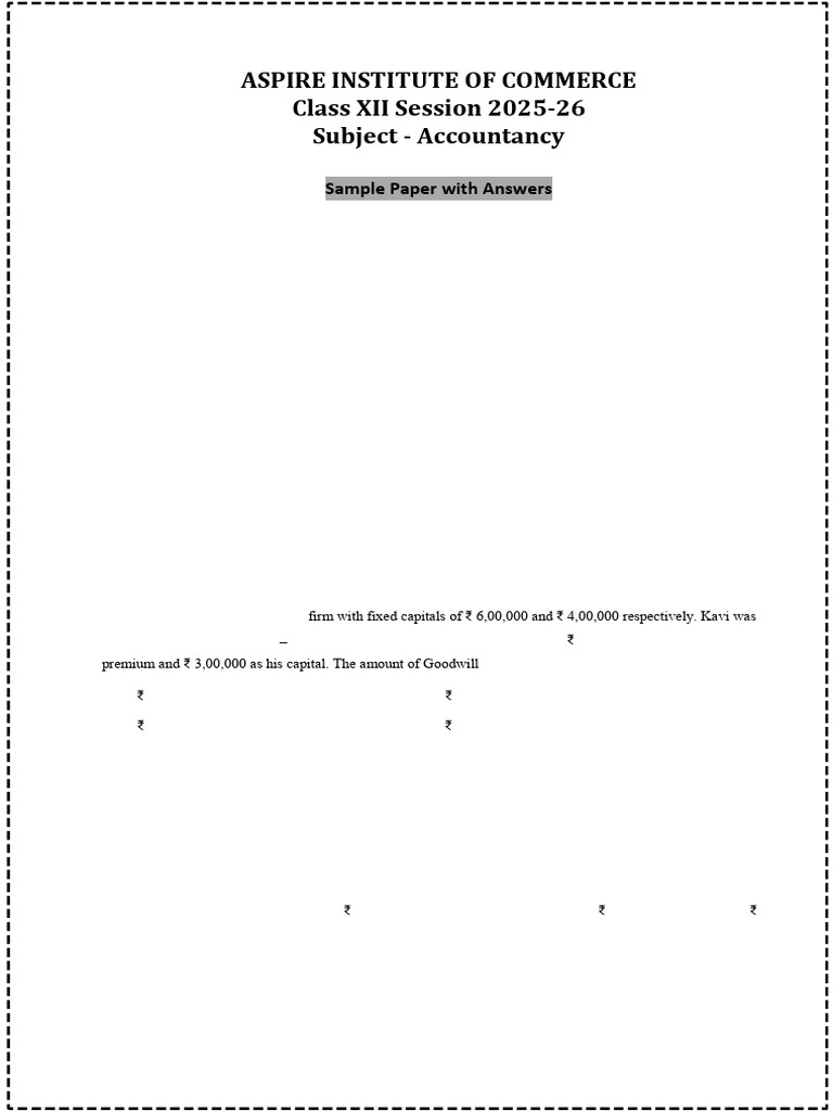 Class XII Accountancy Sample Paper | PDF | Balance Sheet | Dividend