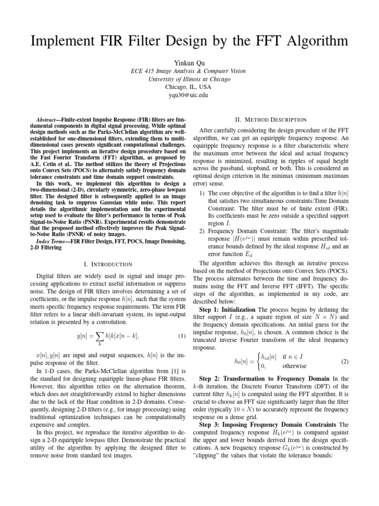 Implement FIR Filter Design by The FFT Algorithm | PDF | Fast Fourier ...