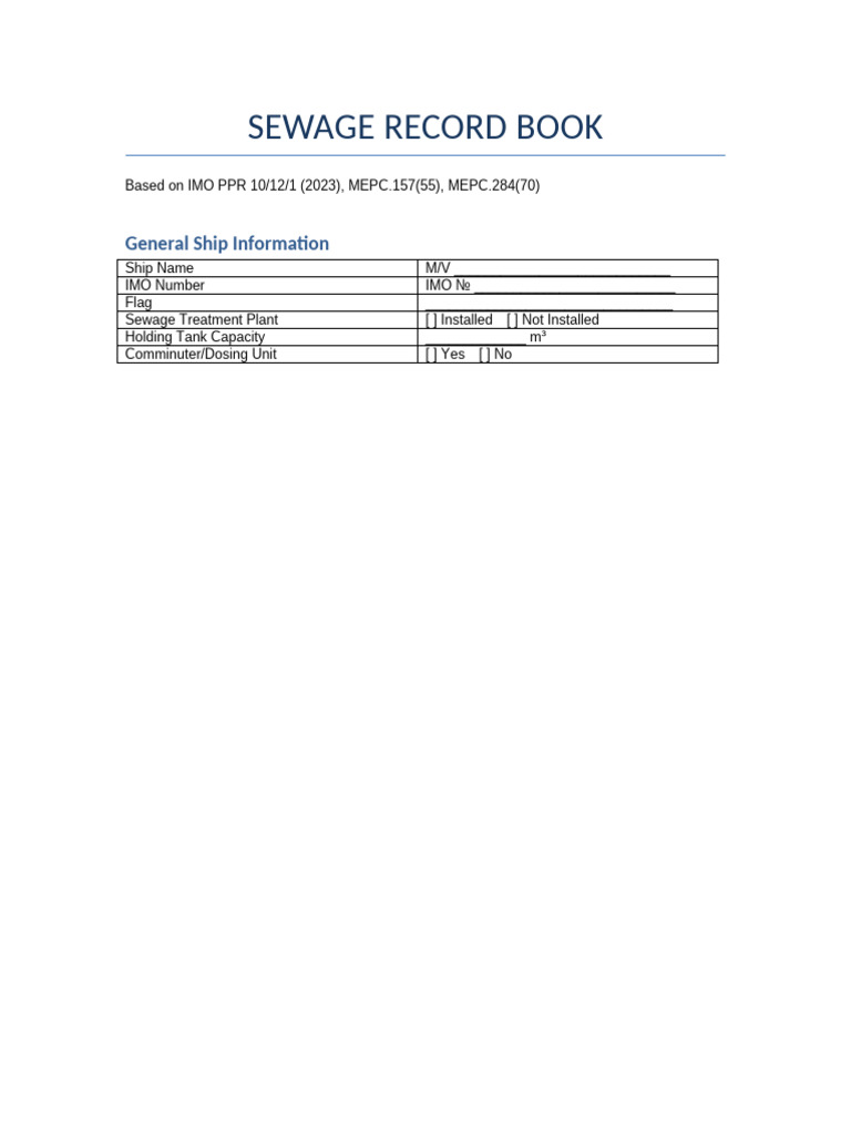 Sewage Discharge Record Book Template | PDF
