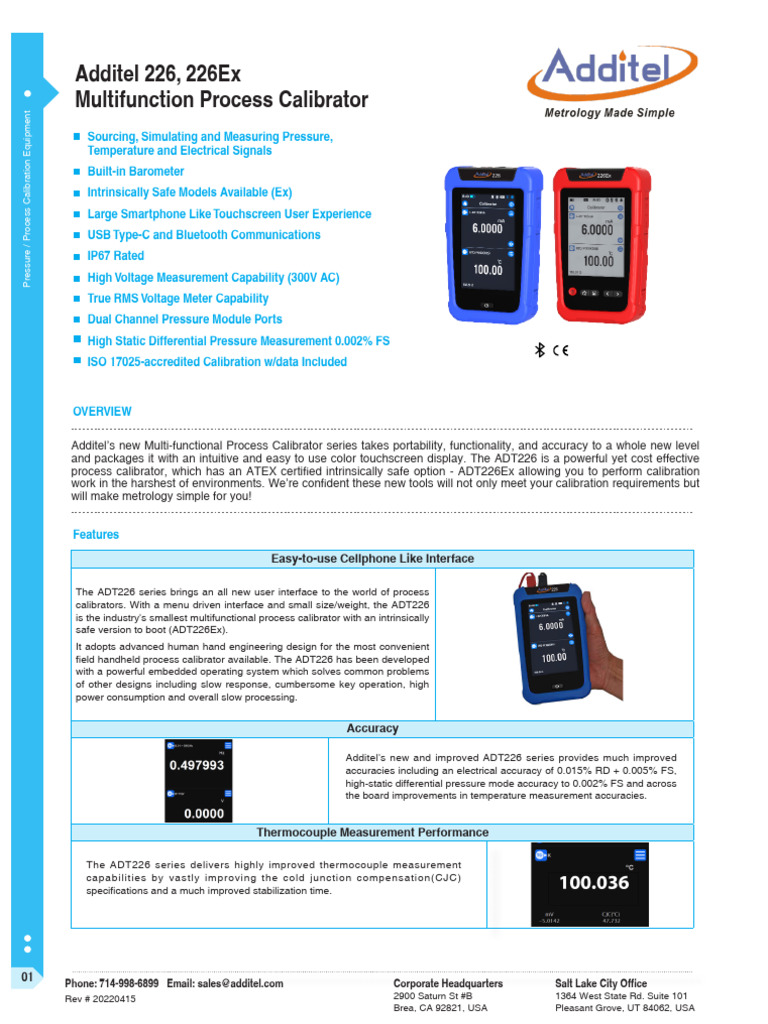 Additel 226 Multifunction Process Calibrator Datasheet | PDF ...