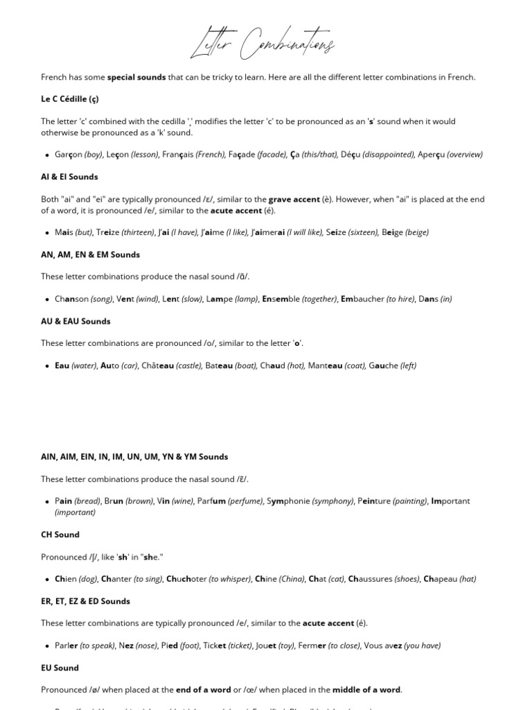 French Letter Combinations Explained | PDF