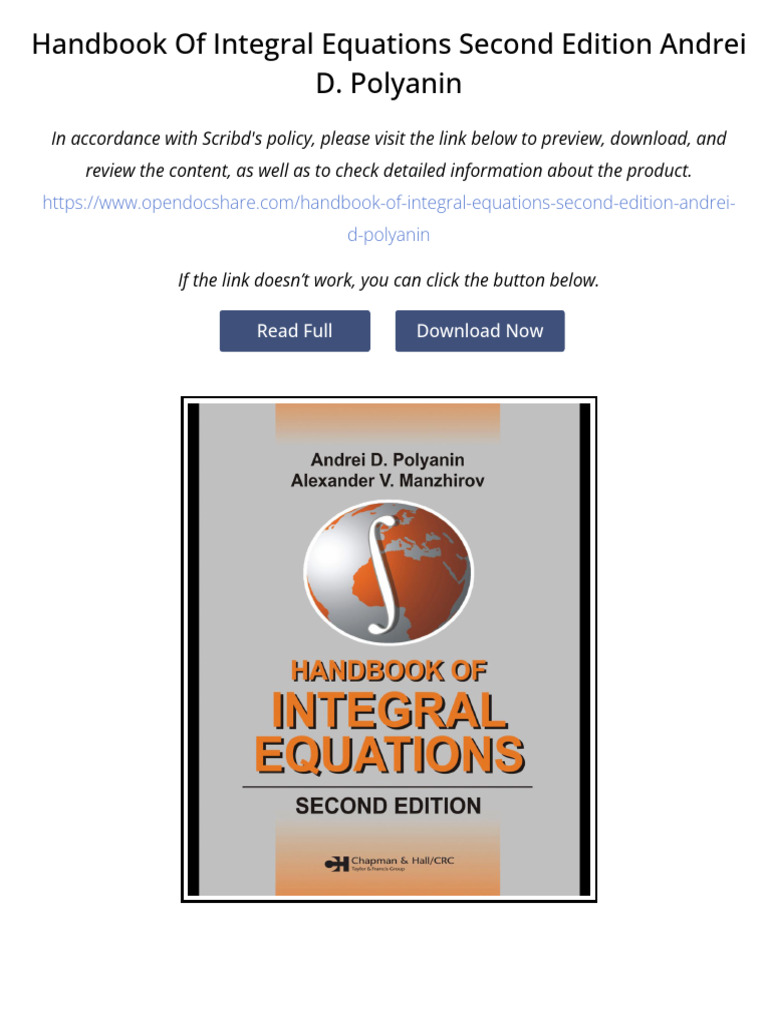 Handbook of Integral Equations Second Edition Andrei D. Polyanin full ...