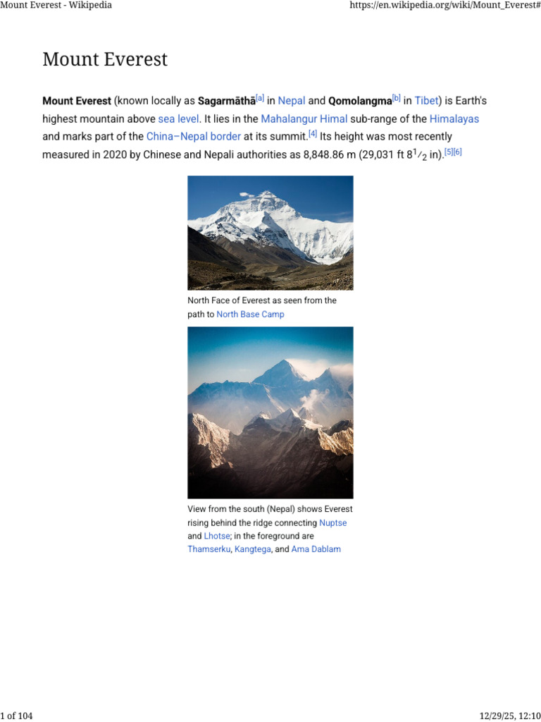 Detailed Research Paper on Mount Everest | PDF | Mount Everest | Earth ...