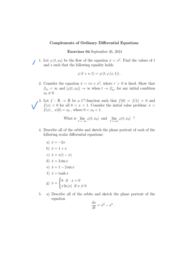 Ordinary Differential Equations Exercises | PDF