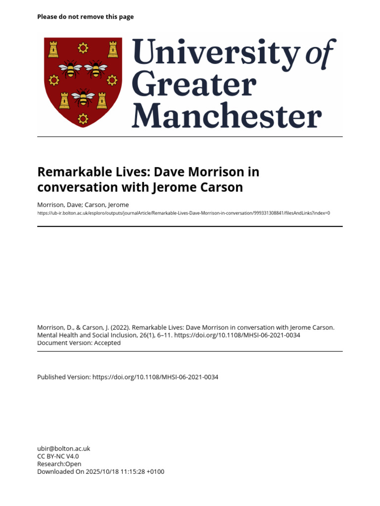 Carson J Dave Morrison PDF | PDF | Mental Health
