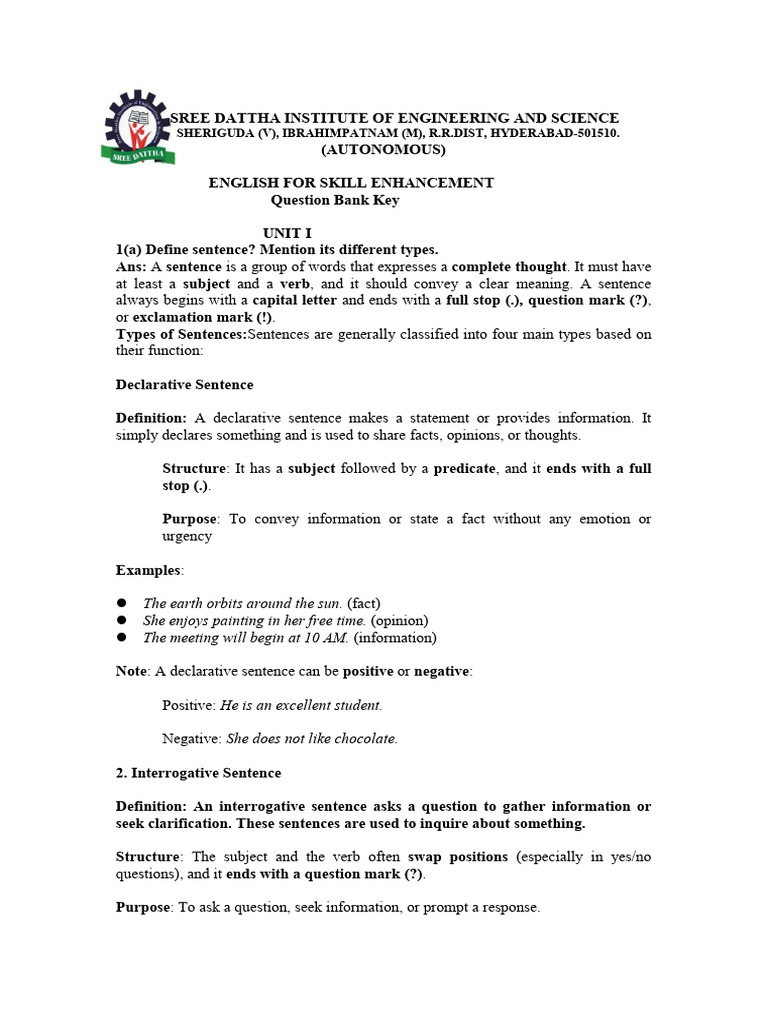 English Skill Enhancement Question Bank | PDF | Educational Technology ...