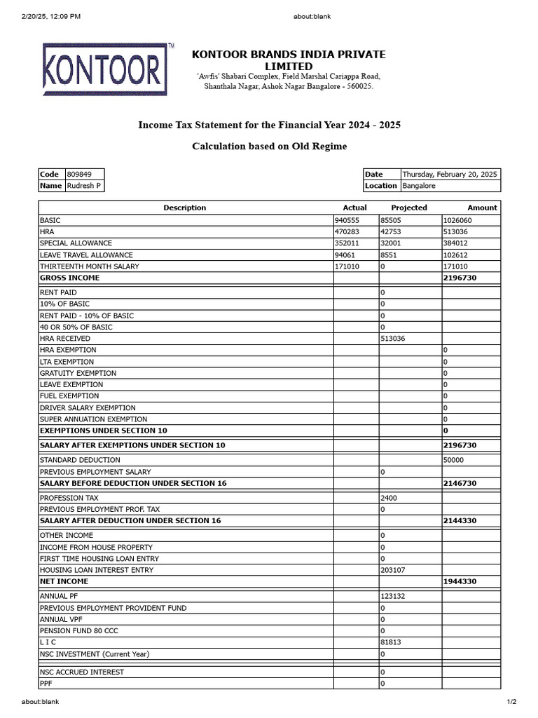 Tax Calculation Sheet 2024-25 | PDF | Tax Deduction | Taxes