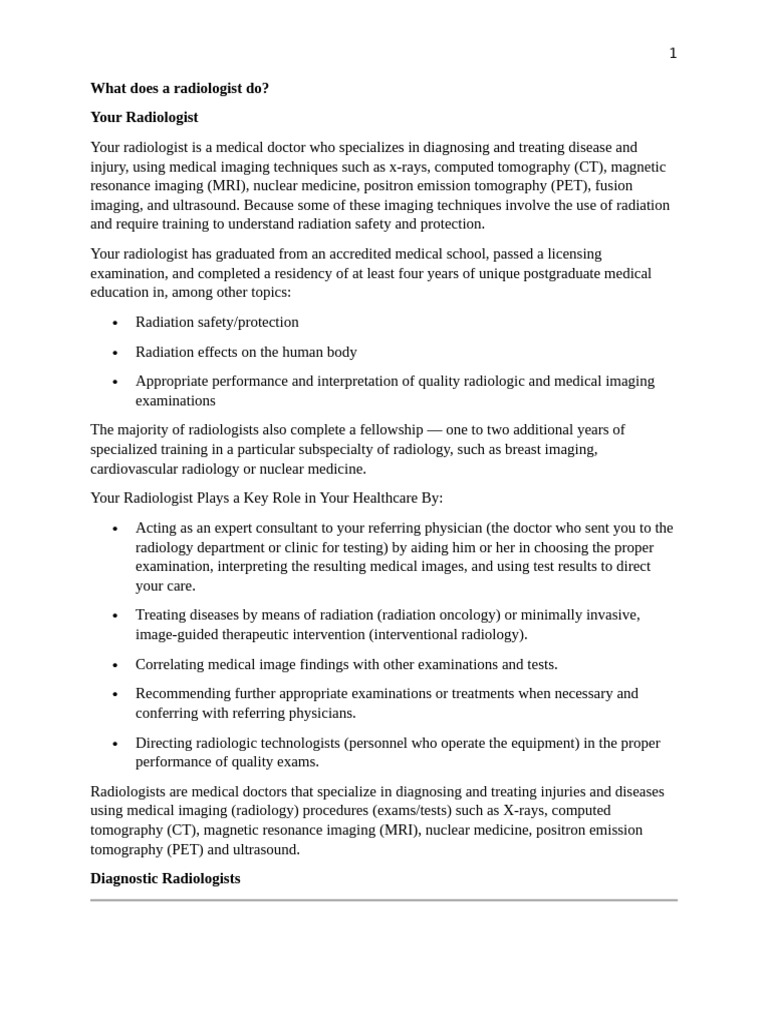 Understanding Radiologists' Roles | PDF | Radiology | Medical Imaging