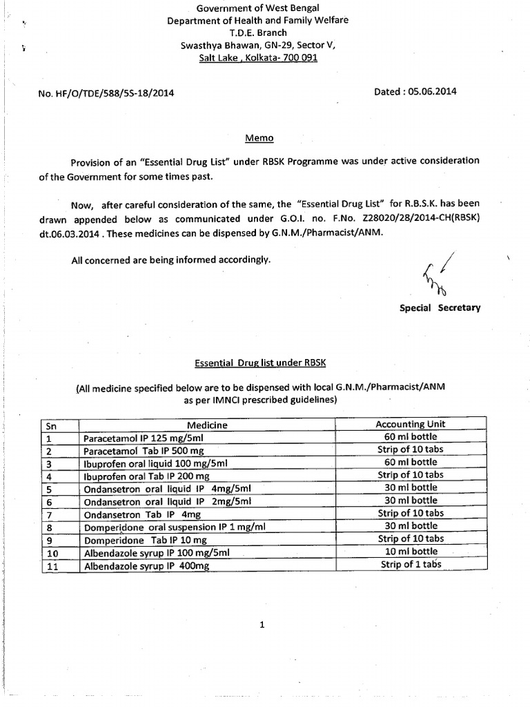 Essential Drug List - RBSK | PDF