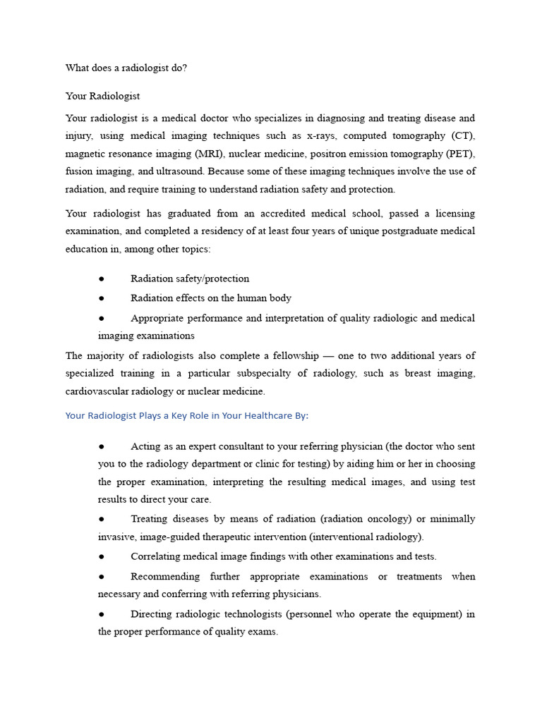What Does a Radiologist Do | PDF | Radiology | Medical Imaging