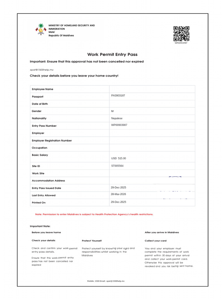 Saugat Khadka Work Entry Pass | PDF | Government And Personhood