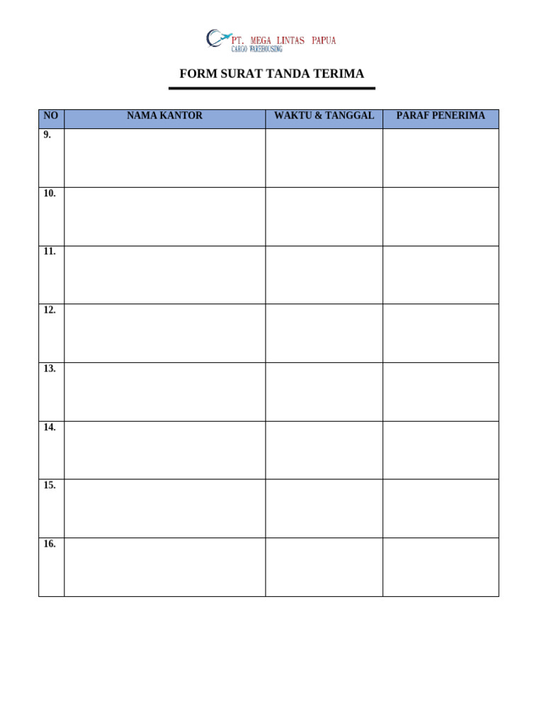Form Surat Tanda Terima | PDF