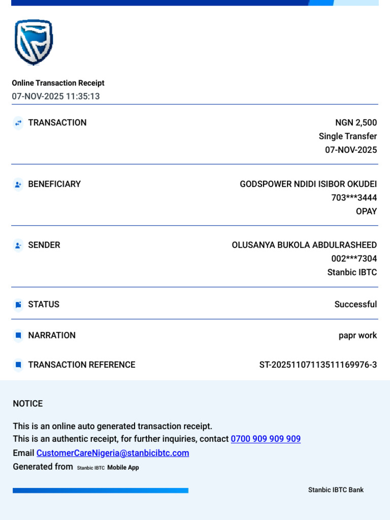 Receipt For Transfer To Godspower Ndidi Isibor Okudei 07 Nov 2025 ...