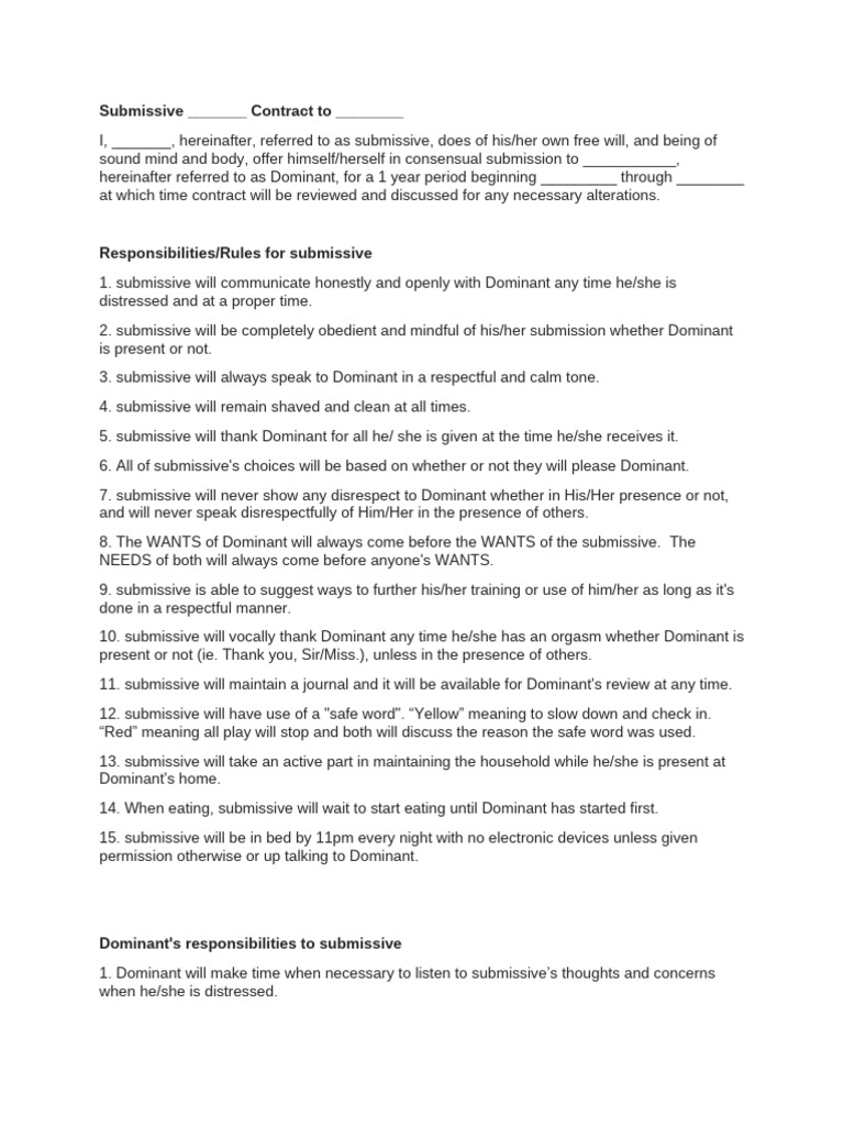 Submissive Contract Template | PDF | Human Sexual Activity | Anal Sex