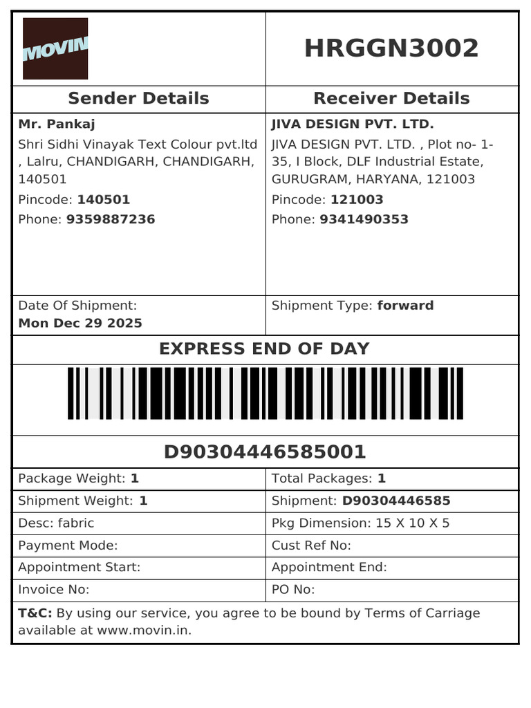 Shipping Label D90304446585 | PDF