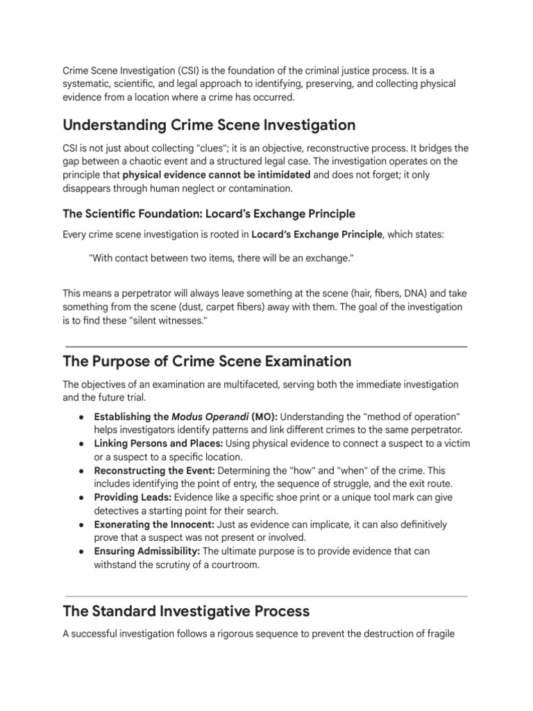 Crime Scene Investigation | PDF | Crime Scene | Forensic Science