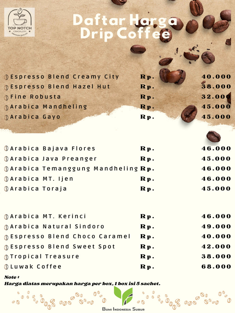 Price List Drip Coffee 2024[1] | PDF
