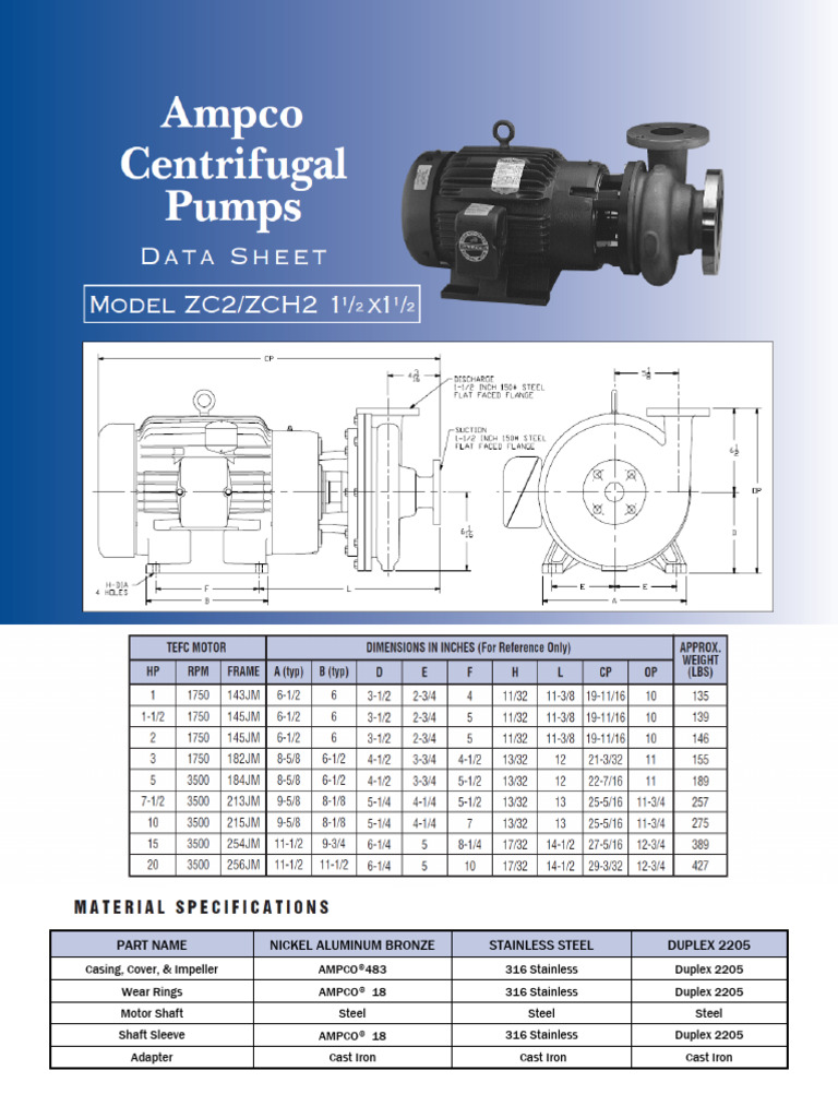 Ampco Z Series Pump Specifications | PDF
