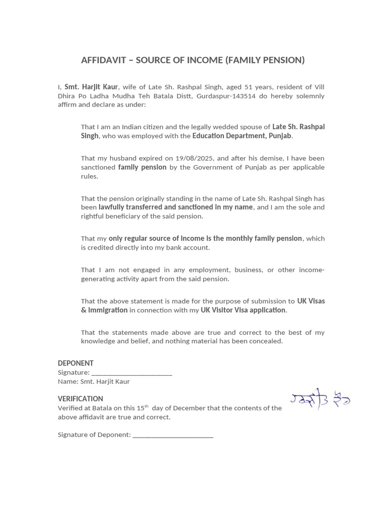 Affidavit – Source of Income | PDF