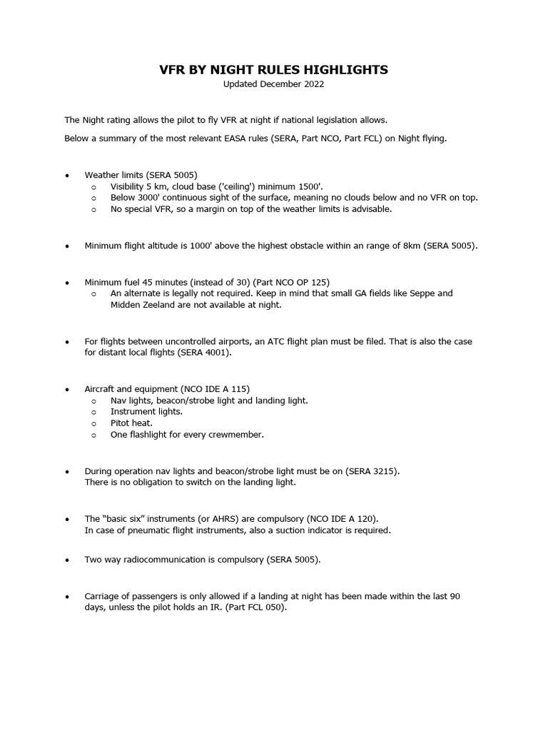 VFR by Night EU Regulation Highlights Update 2 | PDF