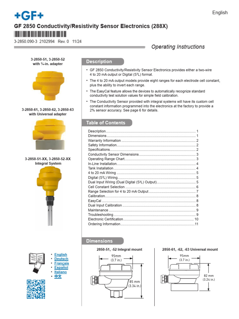GF 2850 Conductivity Sensor Manual | PDF | Electrical Resistivity And ...