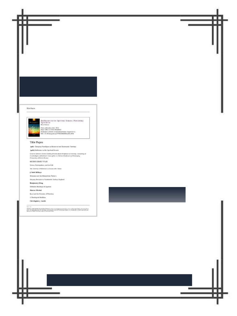 Balthasar on the Spiritual Senses Perceiving Splendour 1st Edition Mark ...